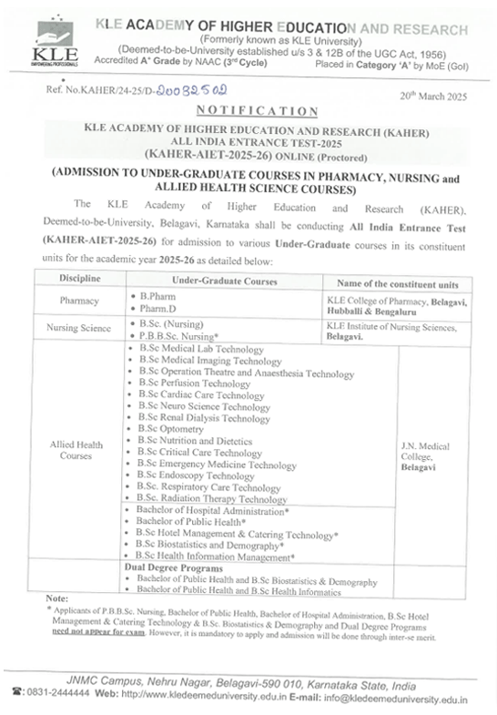 KLE Academy of Higher Education & Research (KAHER) | K.L.E PHARMACY